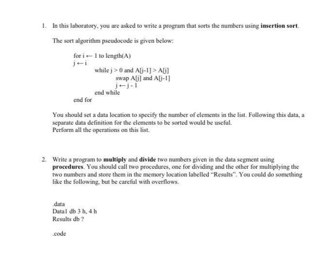 Solved 1. In this laboratory, you are asked to write a | Chegg.com
