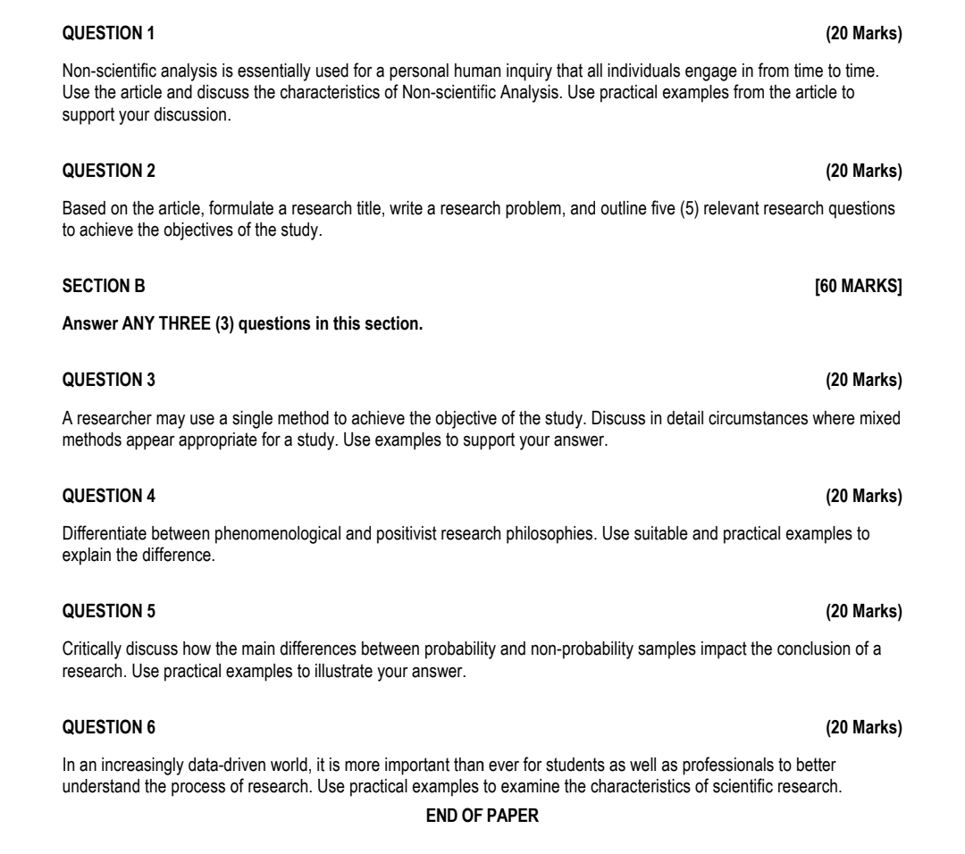 Solved QUESTION 1(20 ﻿Marks)Non-scientific analysis is | Chegg.com