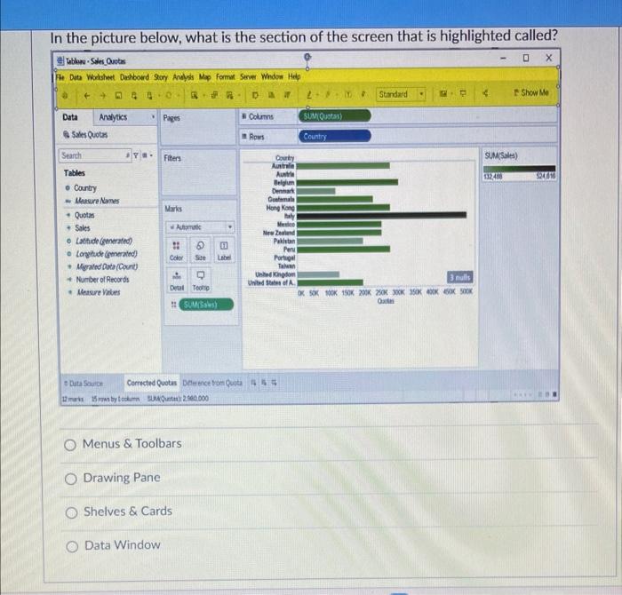 Solved Menus \& Toolbars Drawing Pane Shelves \& Cards Data | Chegg.com