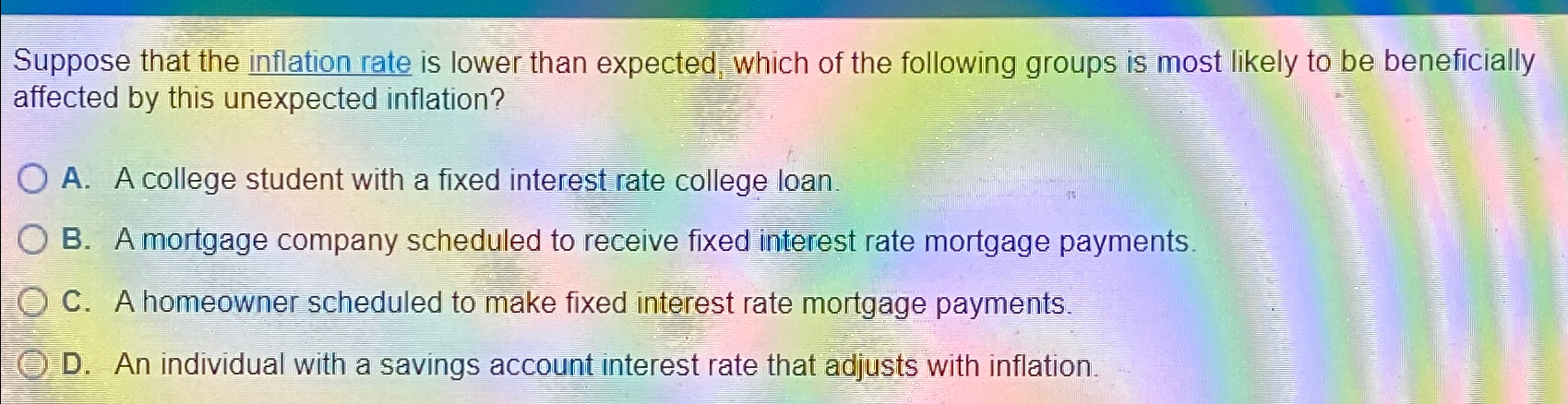 Solved Suppose that the inflation rate is lower than | Chegg.com