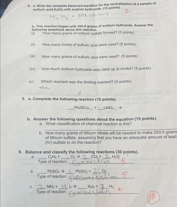 Solved 4. a. Write the complete balanced equation for the | Chegg.com