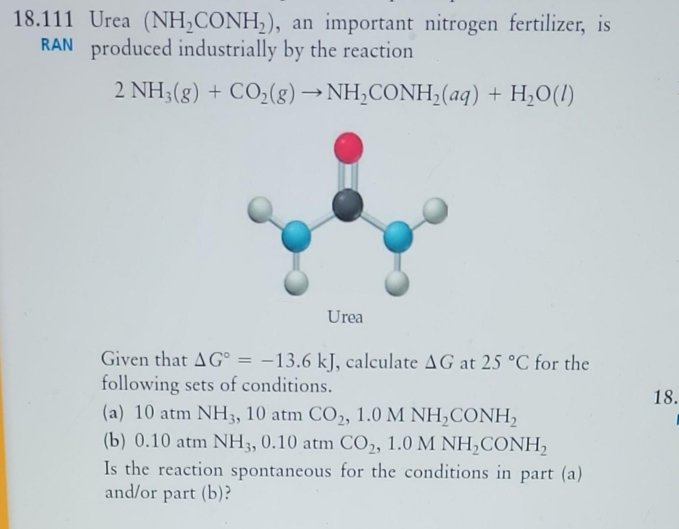 Solved 18.111 Urea (NH2CONH2), an important nitrogen | Chegg.com