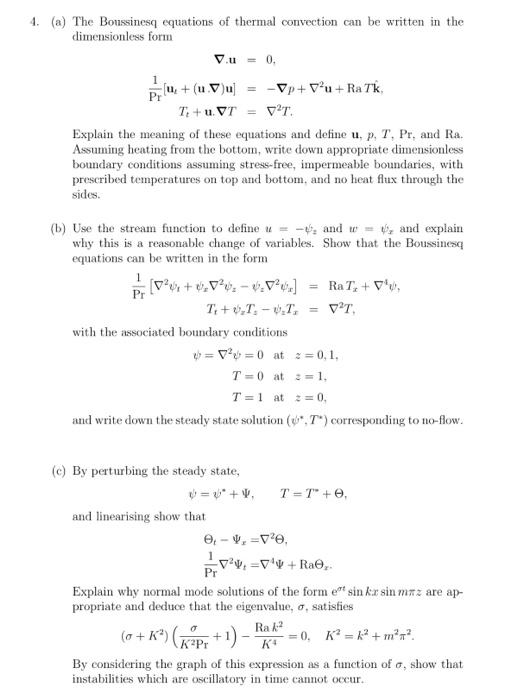 4. (a) The Boussinesq equations of thermal convection | Chegg.com