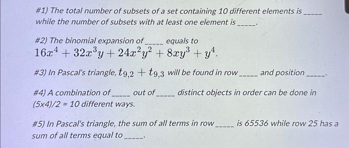 \#1) The total number of subsets of a set containing | Chegg.com