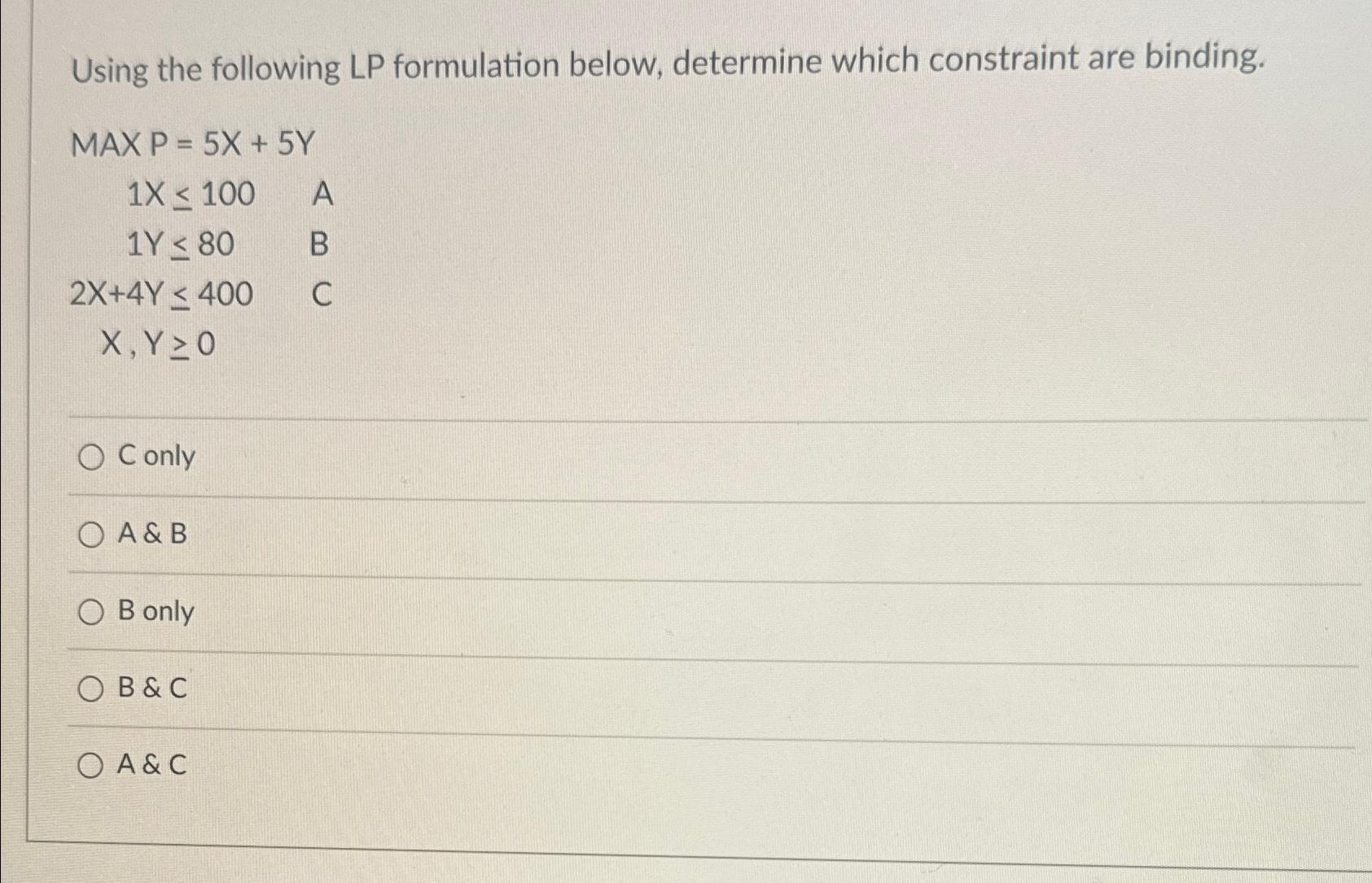 Solved Using the following LP formulation below, determine | Chegg.com