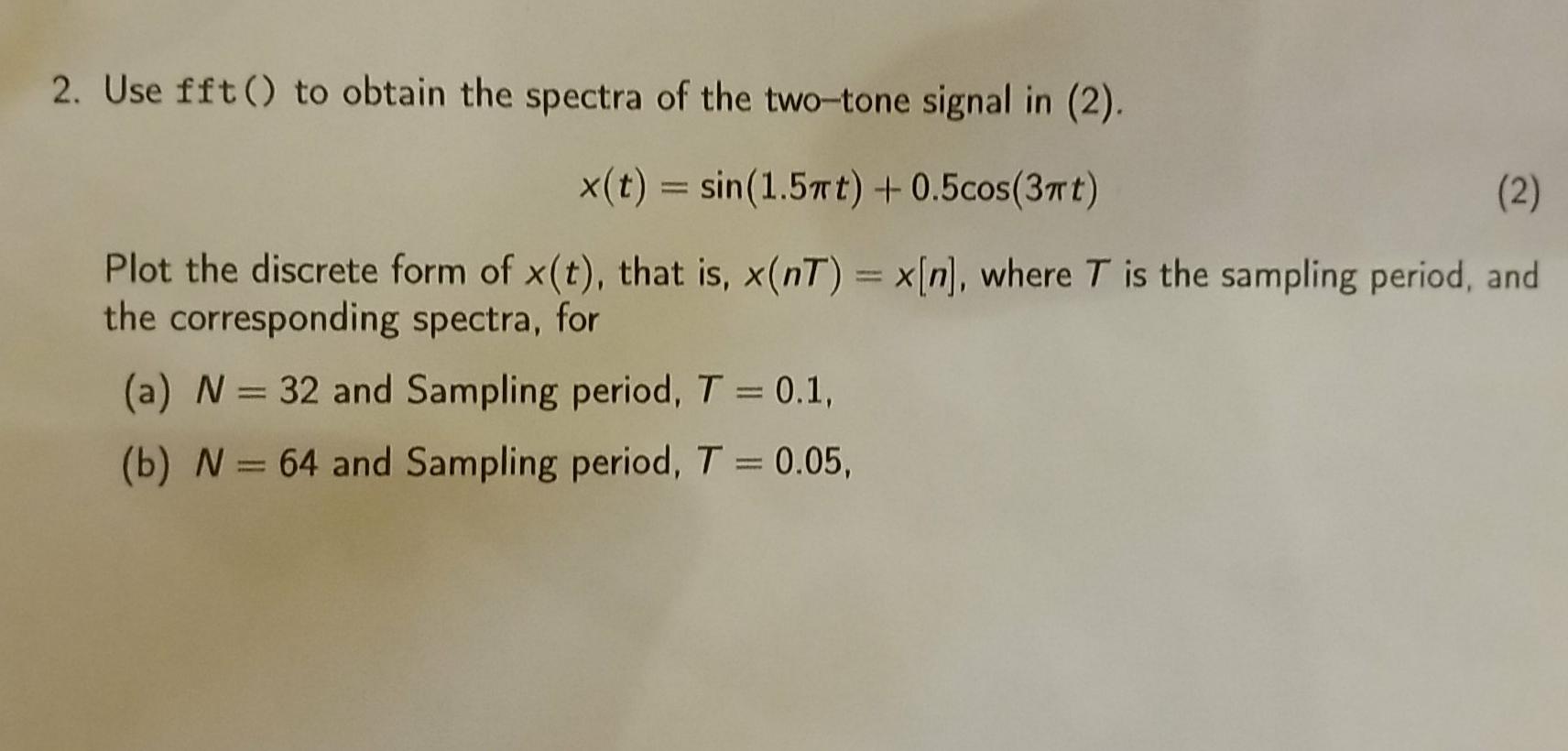 Solved 2. Use fft() to obtain the spectra of the two-tone | Chegg.com