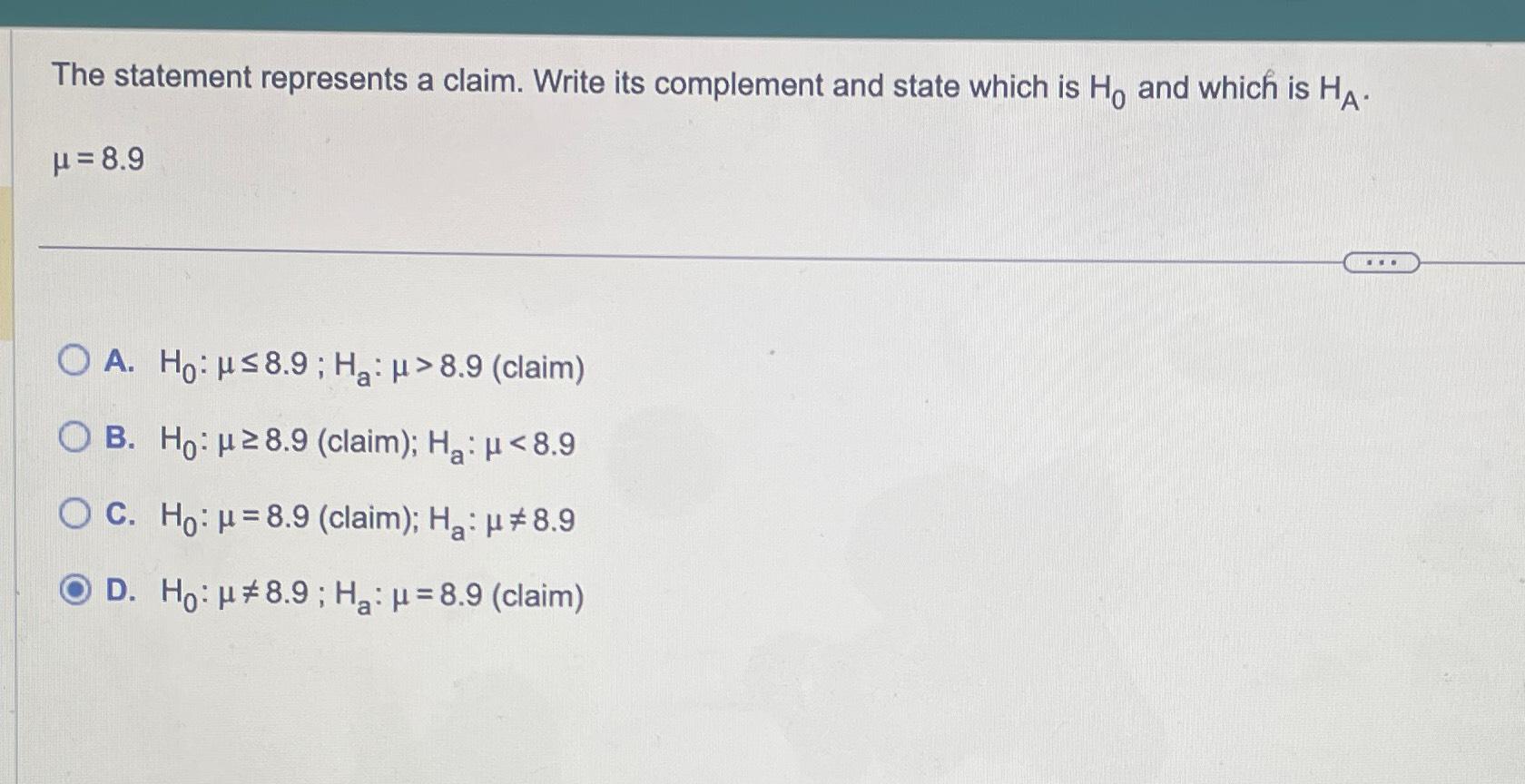 Solved The statement represents a claim. Write its | Chegg.com