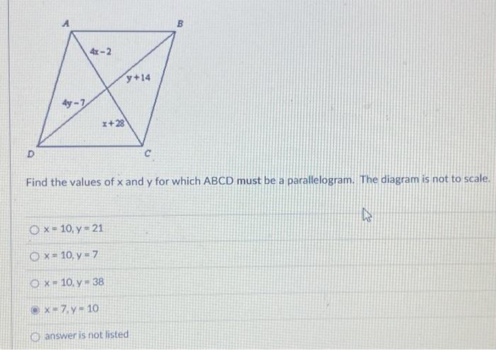 Solved Find the values of x and y for which ABCD must be a | Chegg.com