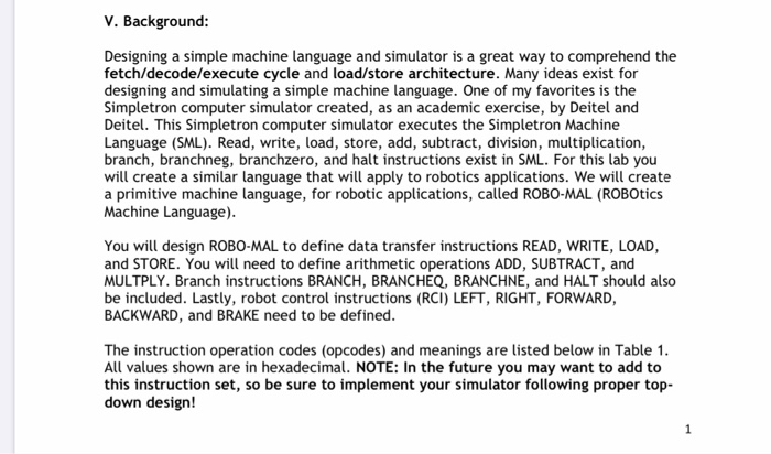 V. Background: Designing a simple machine language | Chegg.com