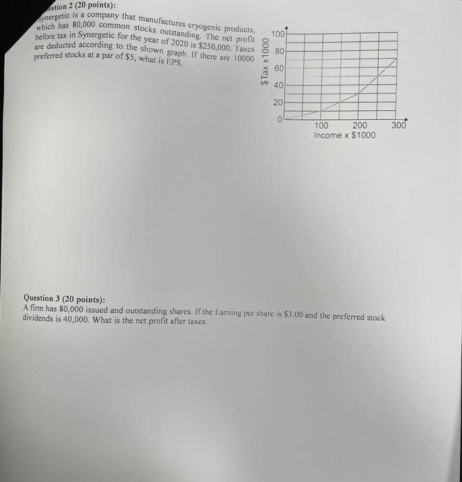 Solved estion 2 (20 points): aynergetic is a company that | Chegg.com