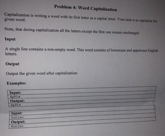 Solved Problem 4: Word Capitalization Capitalization is | Chegg.com