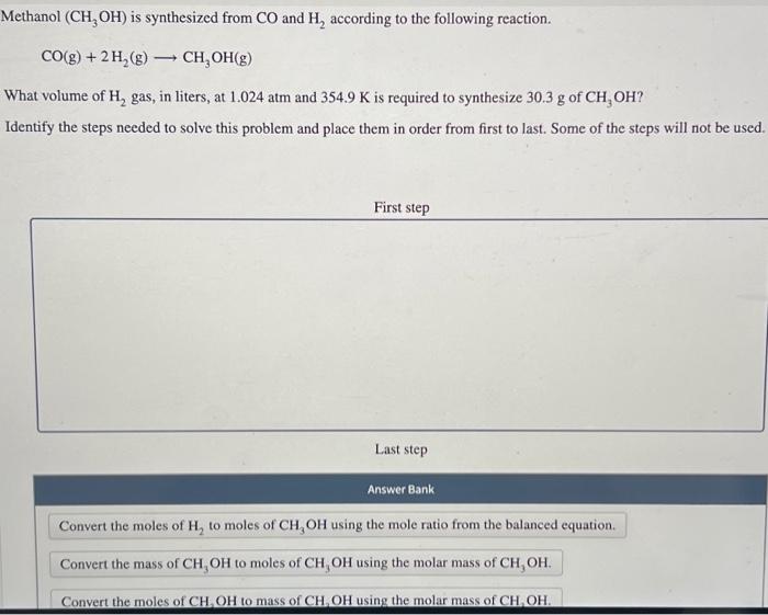 Solved Methanol (CH3OH) is synthesized from CO and H2 | Chegg.com