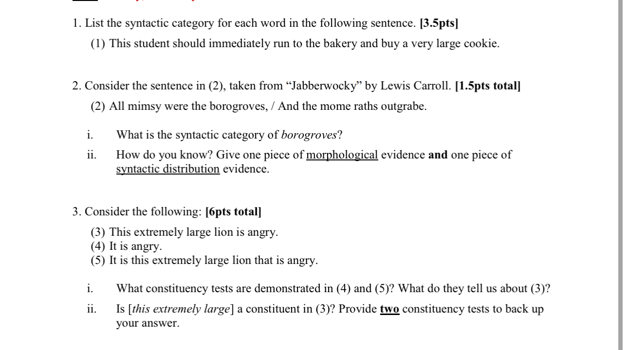 Solved List the syntactic category for each word in the | Chegg.com