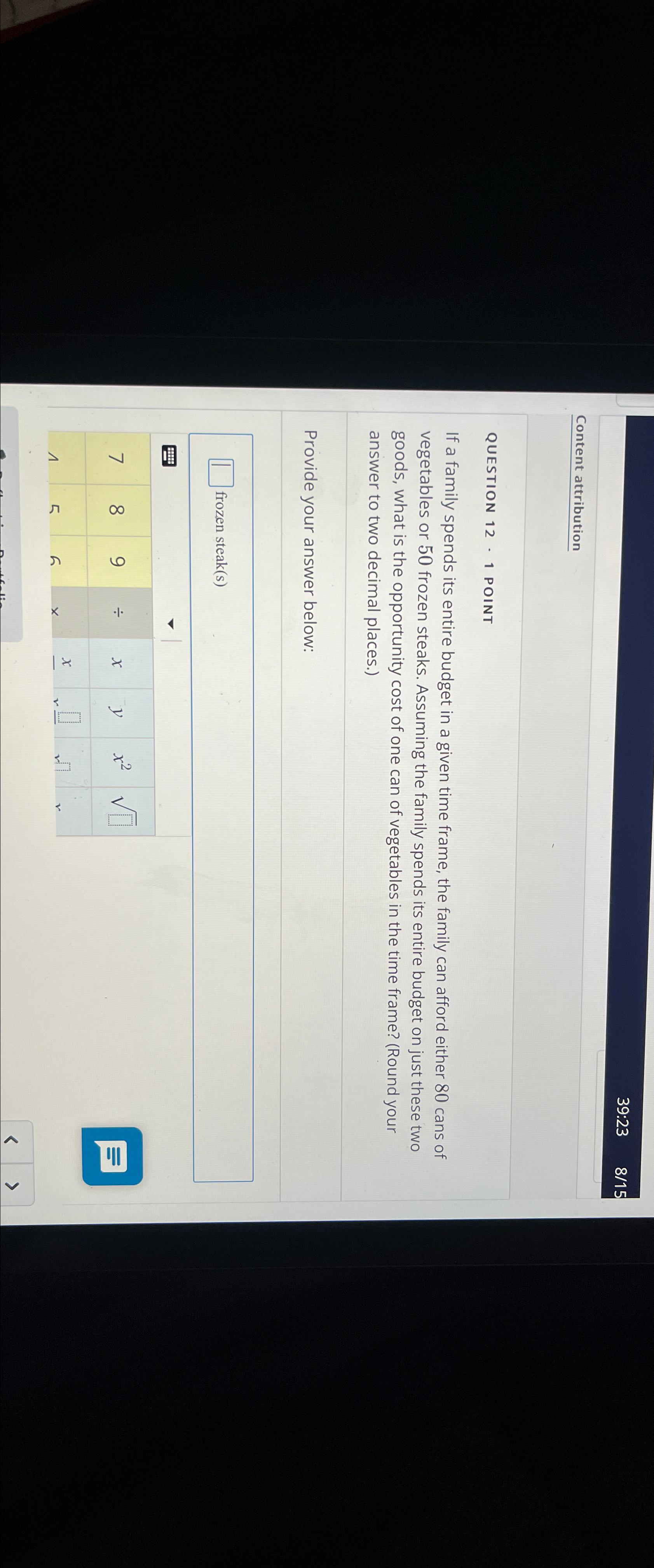 Solved 39:23815Content attributionQUESTION 12 - 1 ﻿POINTIf a | Chegg.com