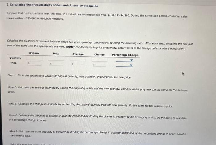Solved 2. Calculating the price elasticity of demandt A | Chegg.com