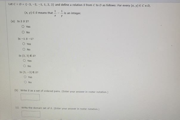 Solved Let CD= (-3, -2,-1, 1, 2, 3} and define a relation S | Chegg.com