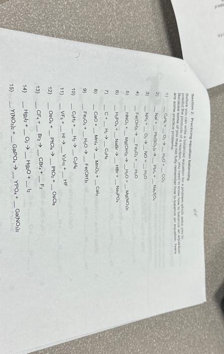 Solved Section 2. Practicing equation balkncing Before you | Chegg.com