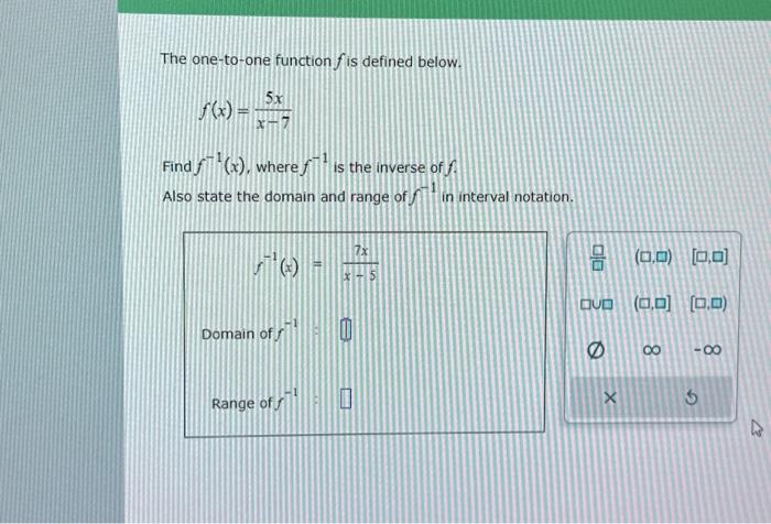 Solved The one-to-one function is defined below. f(x) = 5x | Chegg.com
