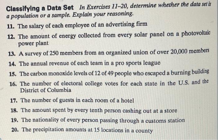 Solved Classifying a Data Set In Exercises 11-20, determine | Chegg.com