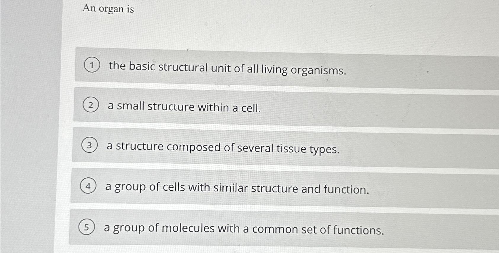 Solved An organ isthe basic structural unit of all living | Chegg.com