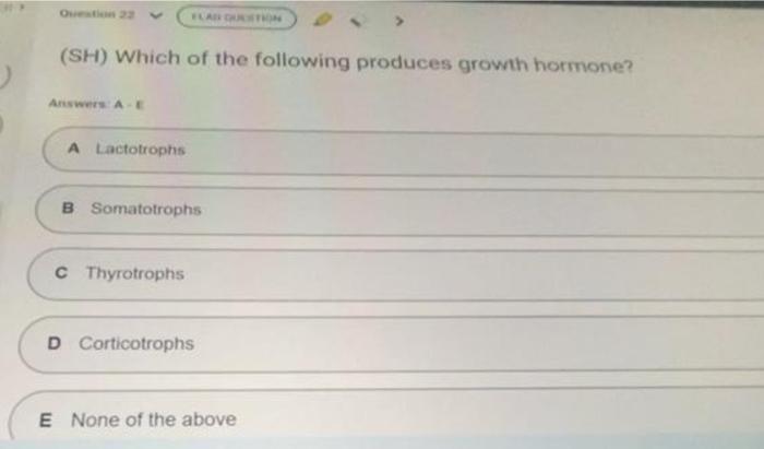Solved (SH) Which of the following produces growth hormone? | Chegg.com