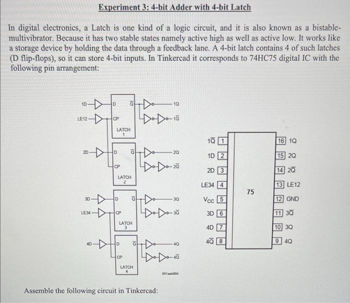 Solved Experiment 3: 4-bit Adder with 4-bit Latch In digital | Chegg.com