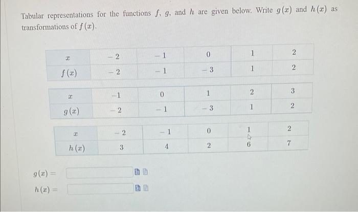 Solved Tabular representations for the functions f,g, and h | Chegg.com