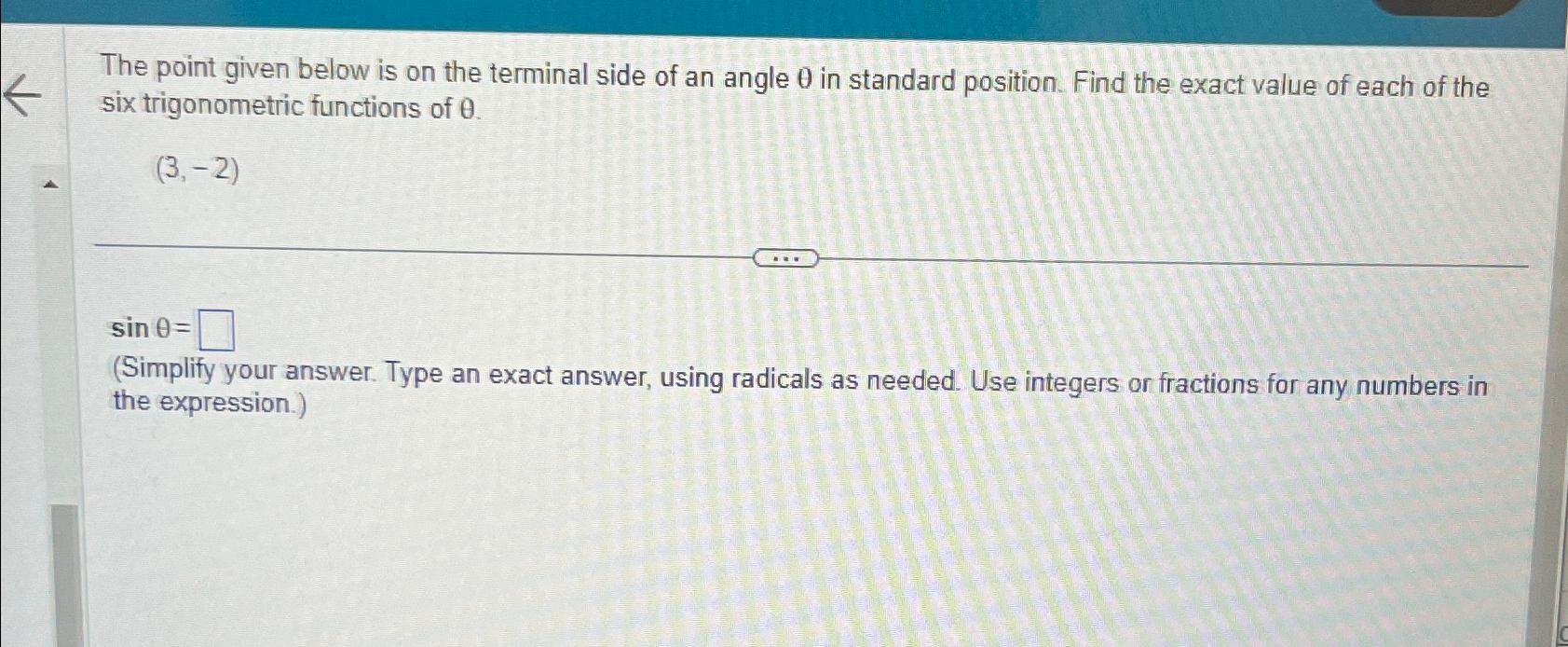 Solved The point given below is on the terminal side of an | Chegg.com