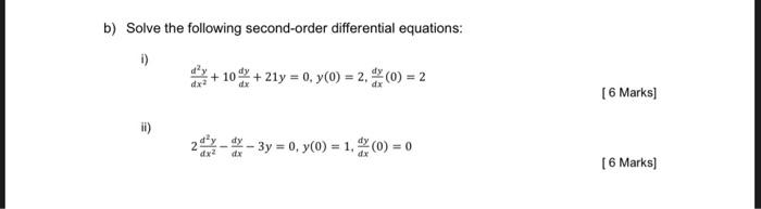 Solved B Solve The Following Second Order Differential