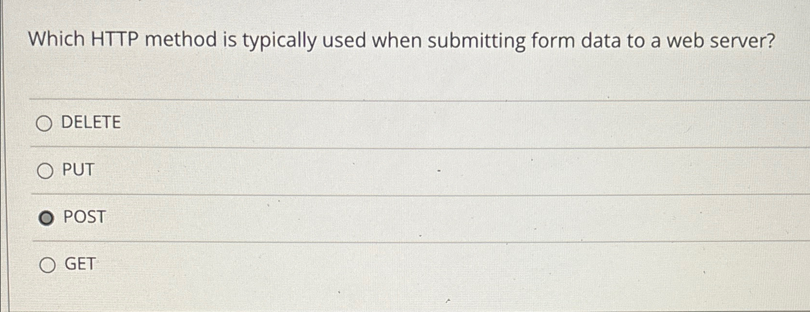 Solved Which HTTP method is typically used when submitting | Chegg.com