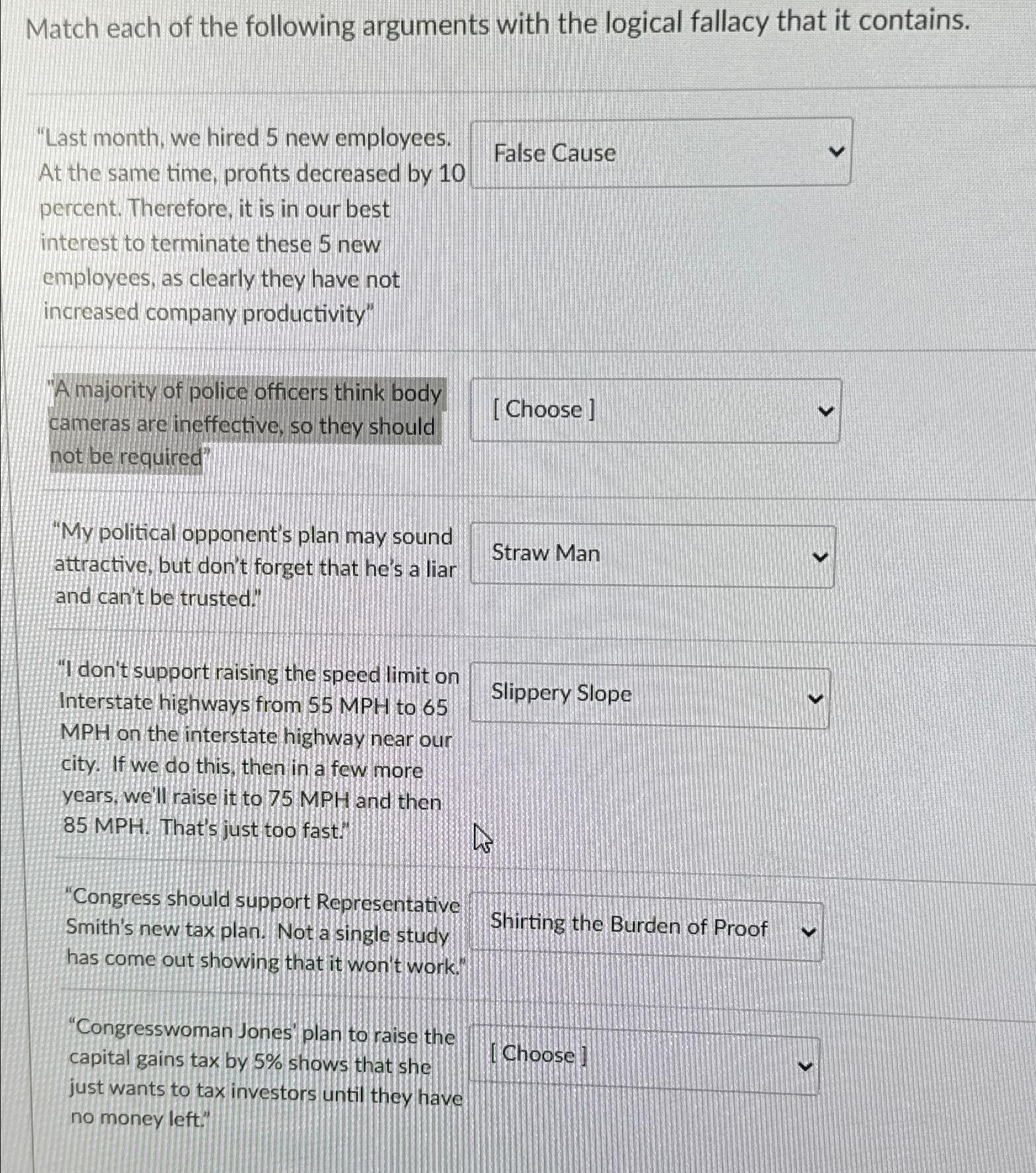 Solved Match each of the following arguments with the | Chegg.com