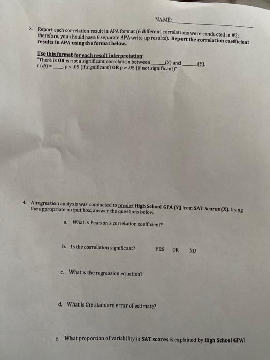 Solved NAME: SPSS LAB #1: Correlation and Regression There | Chegg.com