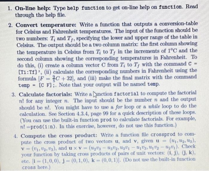 Solved 1. On-line help: Type help function to get on-line | Chegg.com