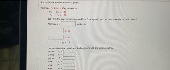Solved A primal maximization problem is given. Moximize | Chegg.com