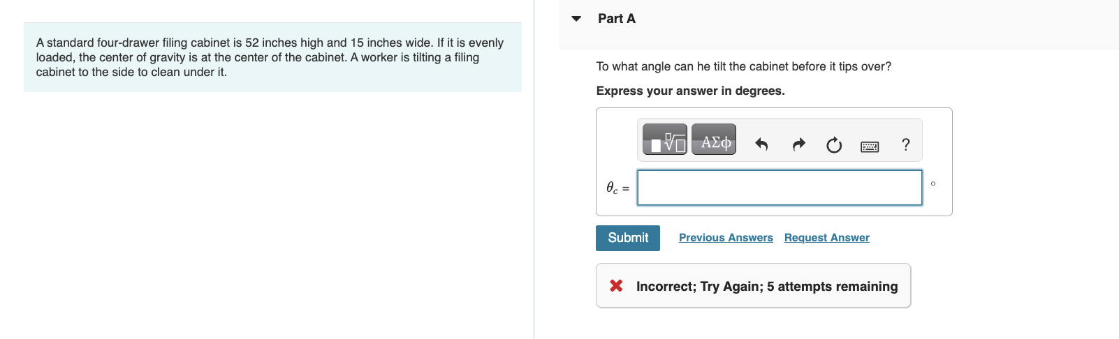 Solved Part AA standard four-drawer filing cabinet is 52 | Chegg.com