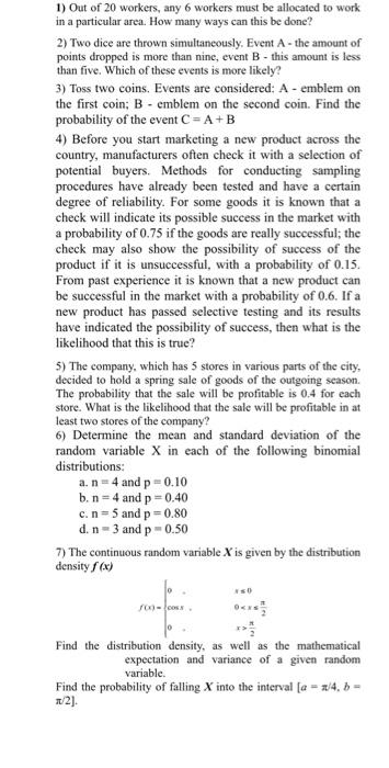 Solved 1) Out of 20 workers, any 6 workers must be allocated | Chegg.com