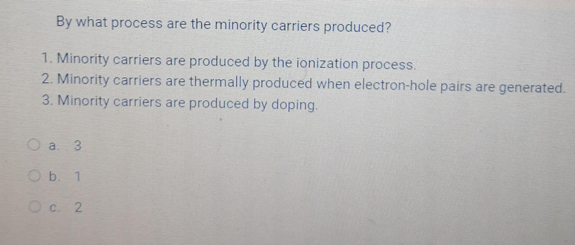 Solved By what process are the minority carriers produced? | Chegg.com