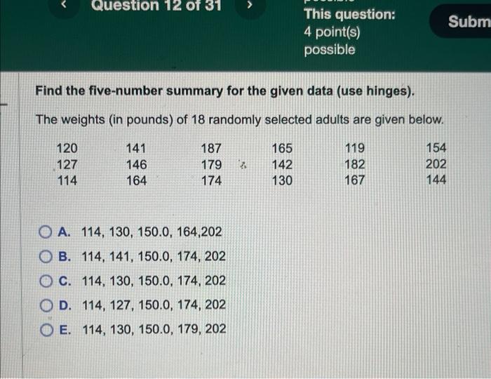 Solved Find the five-number summary for the given data (use | Chegg.com