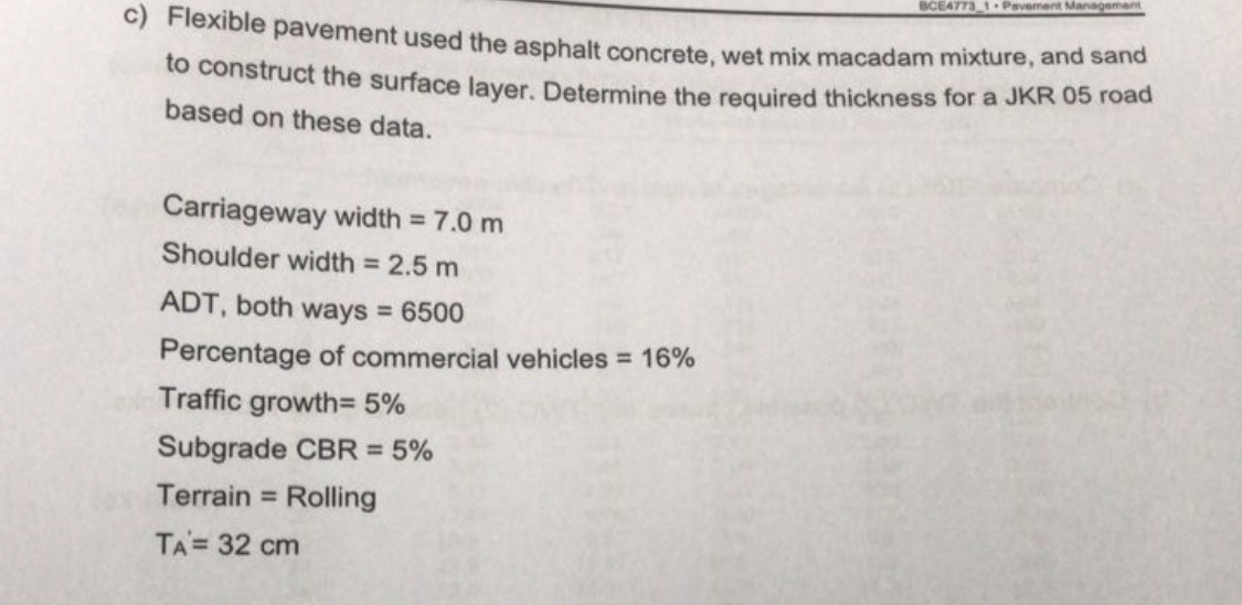 Solved c) ﻿Flexible pavement used the asphalt concrete, wet | Chegg.com