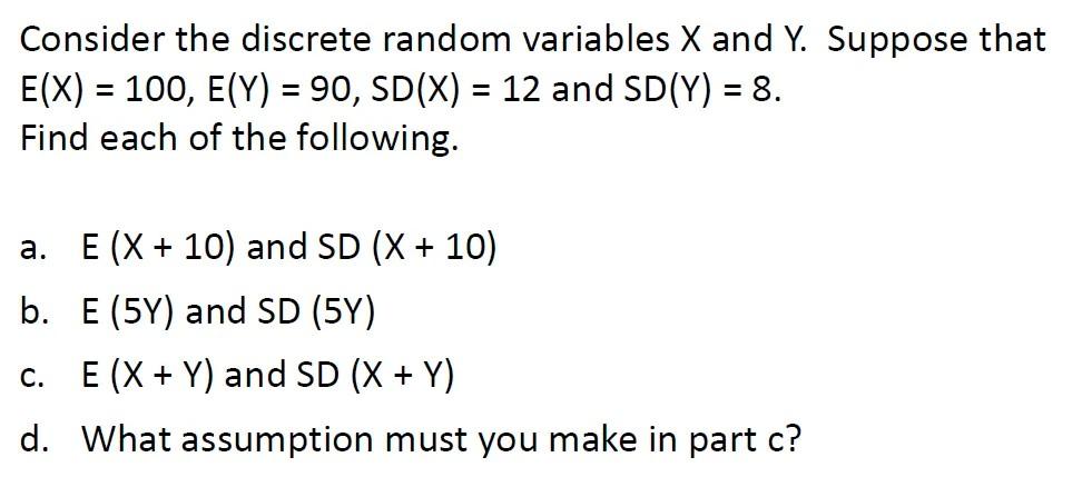 Solved Consider the discrete random variables X and Y. | Chegg.com