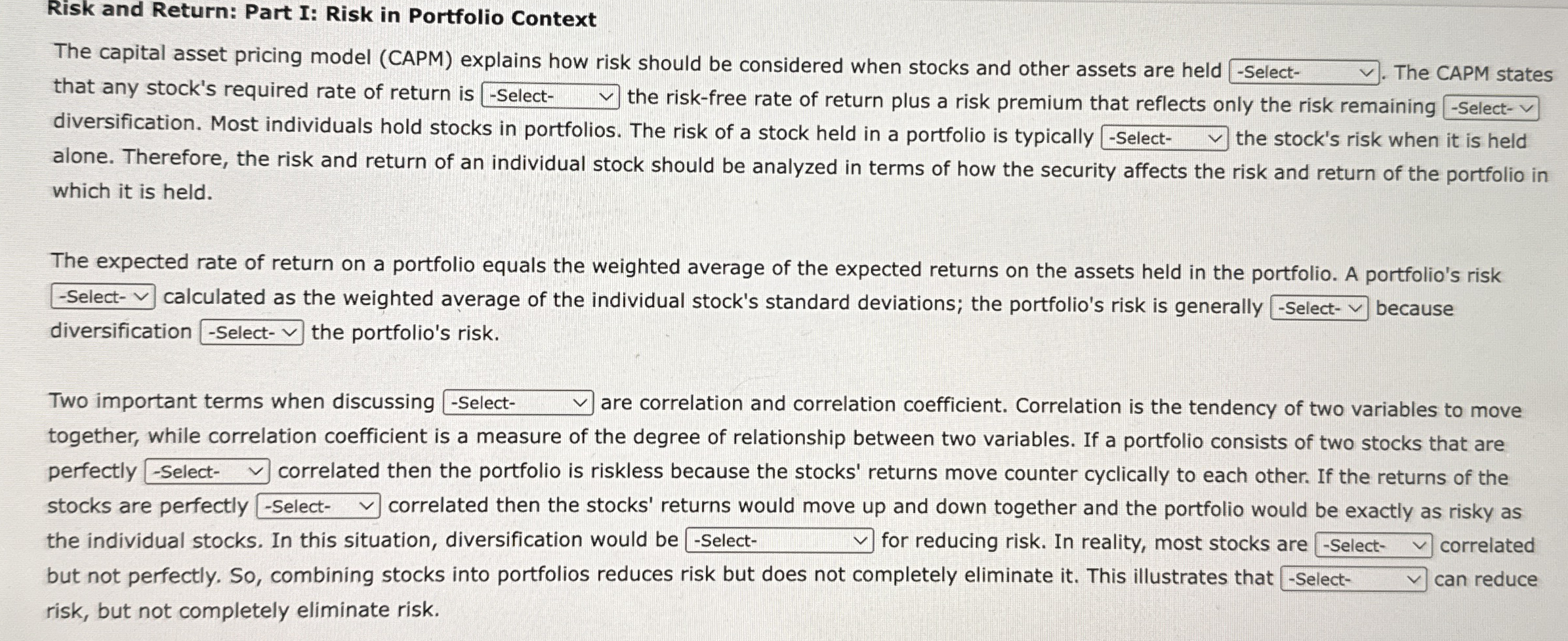 Solved Risk and Return: Part I: Risk in Portfolio ContextThe | Chegg.com