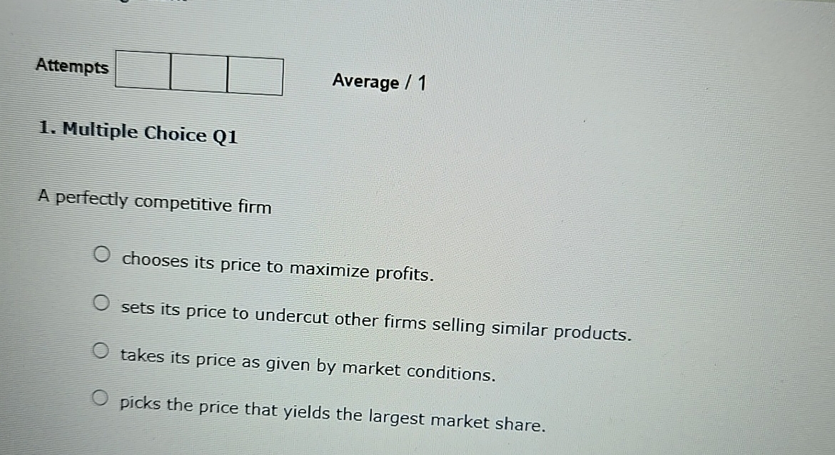 Solved Attempts ﻿Average / 1Multiple Choice Q1A perfectly | Chegg.com