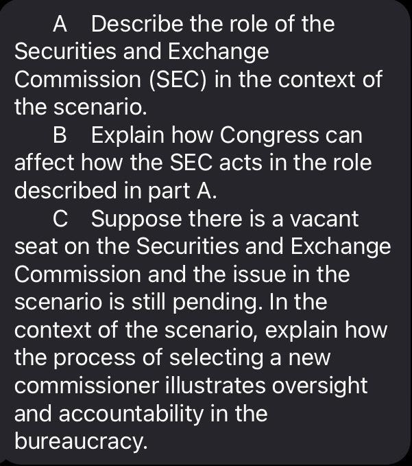 Solved A Describe the role of the Securities and Exchange | Chegg.com