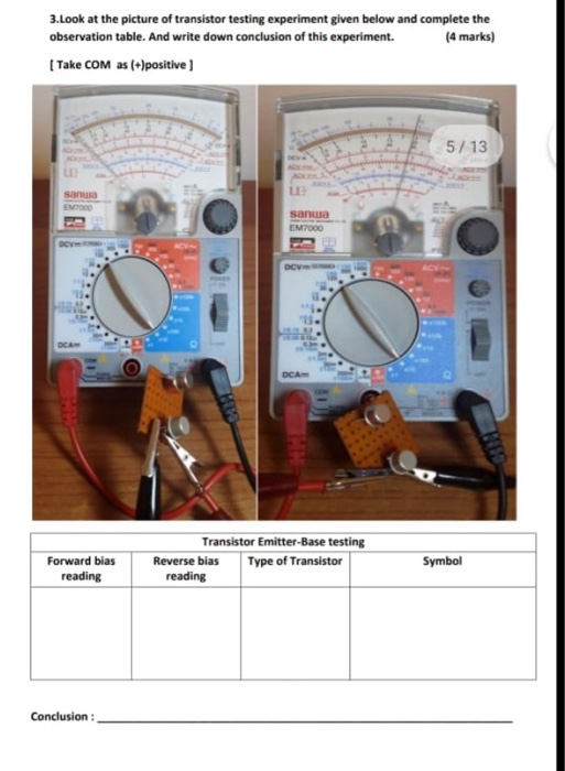 Solved 3.Look at the picture of transistor testing | Chegg.com
