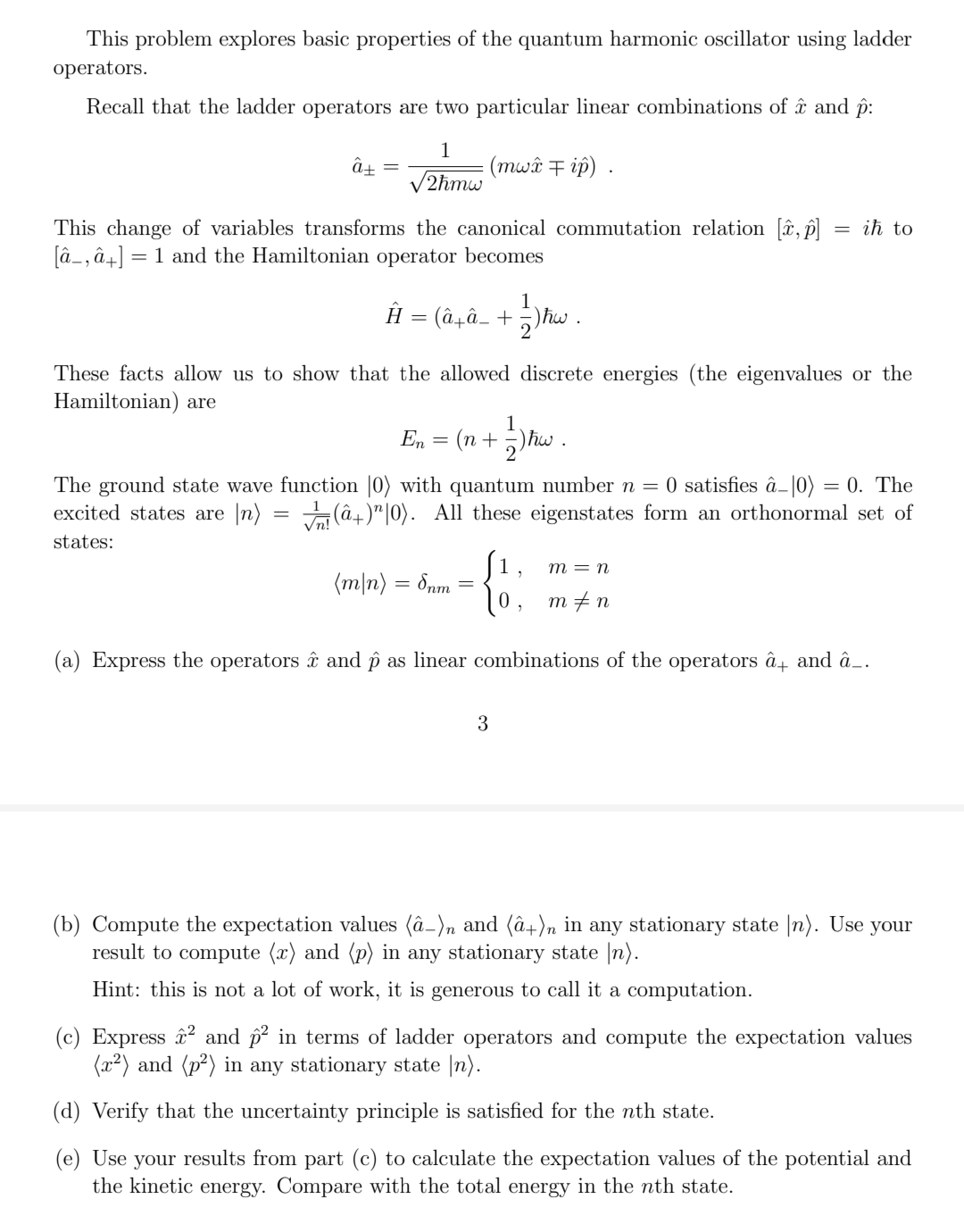 Solved This problem explores basic properties of the quantum | Chegg.com