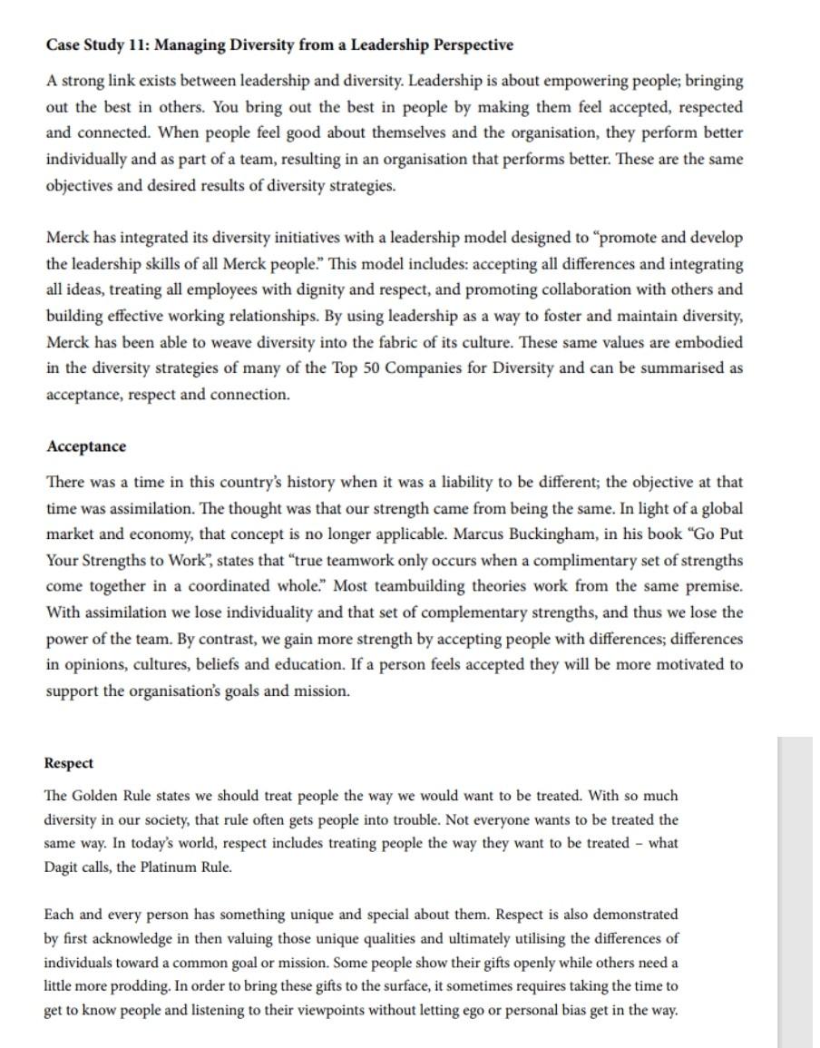 Solved Case Study 11: Managing Diversity from a Leadership | Chegg.com