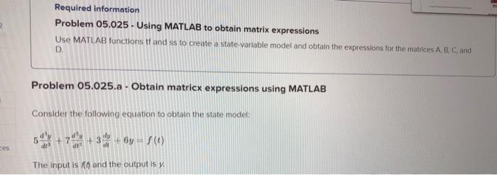 Solved Required information Problem 05.025 - Using MATLAB to | Chegg.com
