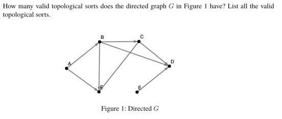 Solved How many valid topological sorts does the directed | Chegg.com Solved How many valid topological sorts does the directed | Chegg.com