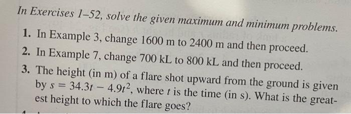 In Exercises 1-52, solve the given maximum and | Chegg.com