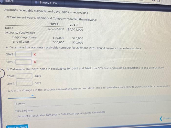 Solved eBook Show Me How Accounts receivable turnover and | Chegg.com